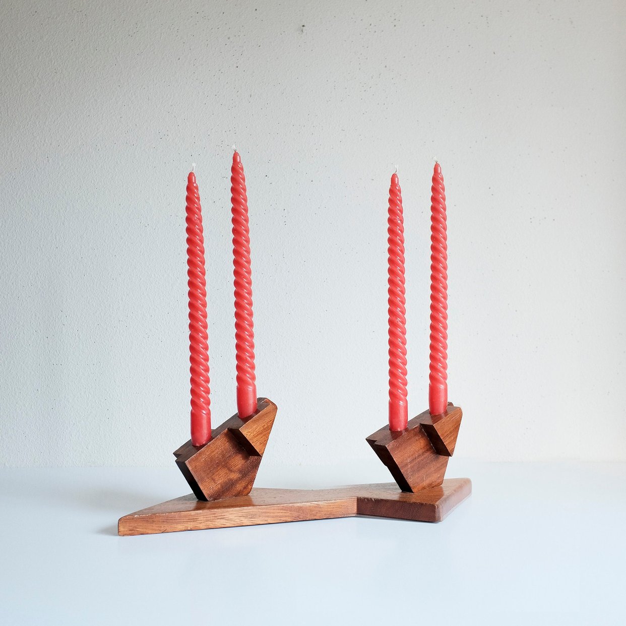 Vintage Geometric Wood Candelabra Candle Holder | Microscope Telescope ...