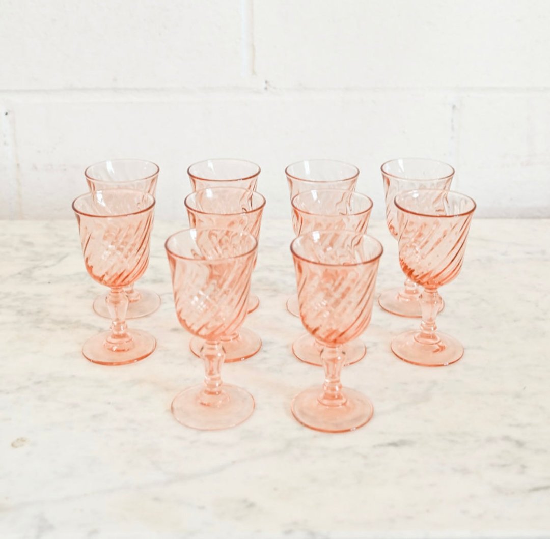 vintage french pink glass aperitif glasses | Joliette | Pickering, ON ...