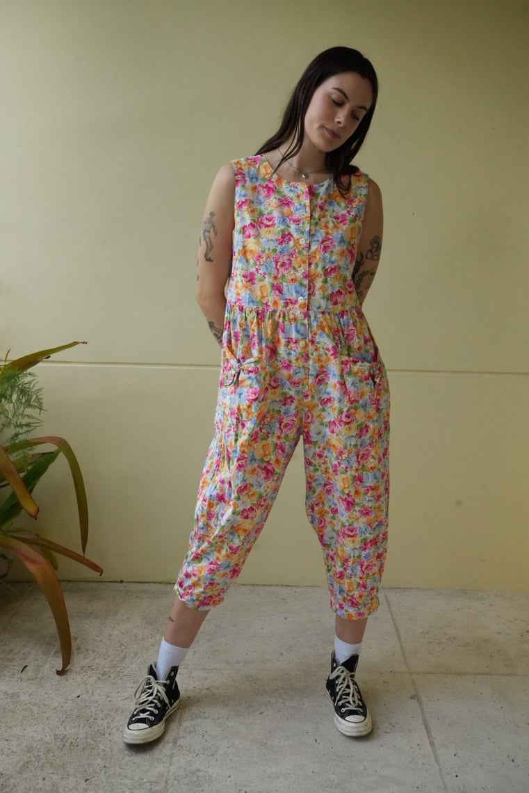1990's Jumpsuit / Laura Ashley Jumpsuit / Nineties Romper / Yellow and ...