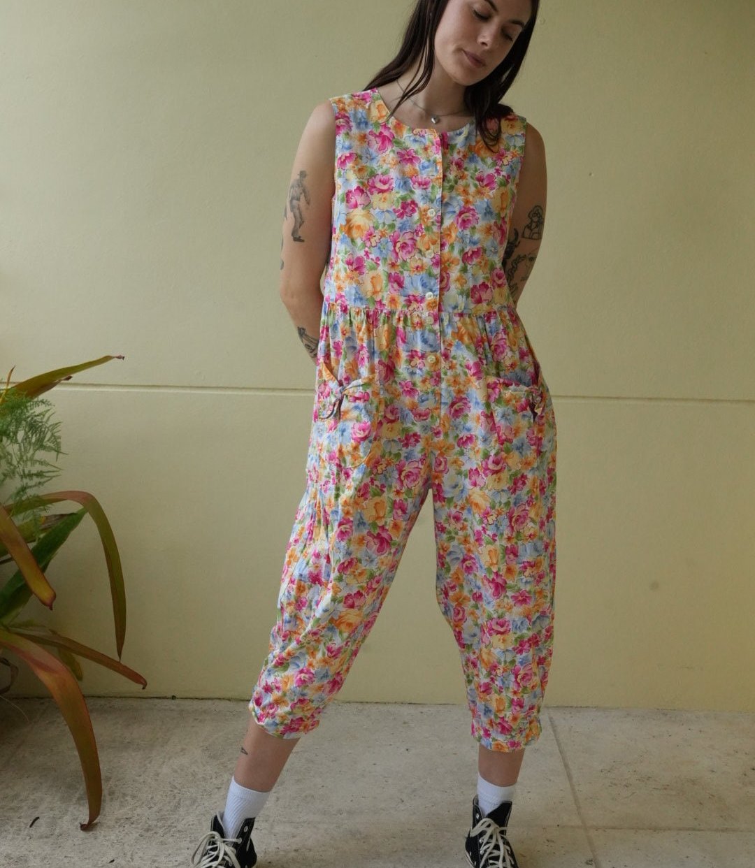 1990's Jumpsuit / Laura Ashley Jumpsuit / Nineties Romper / Yellow ...