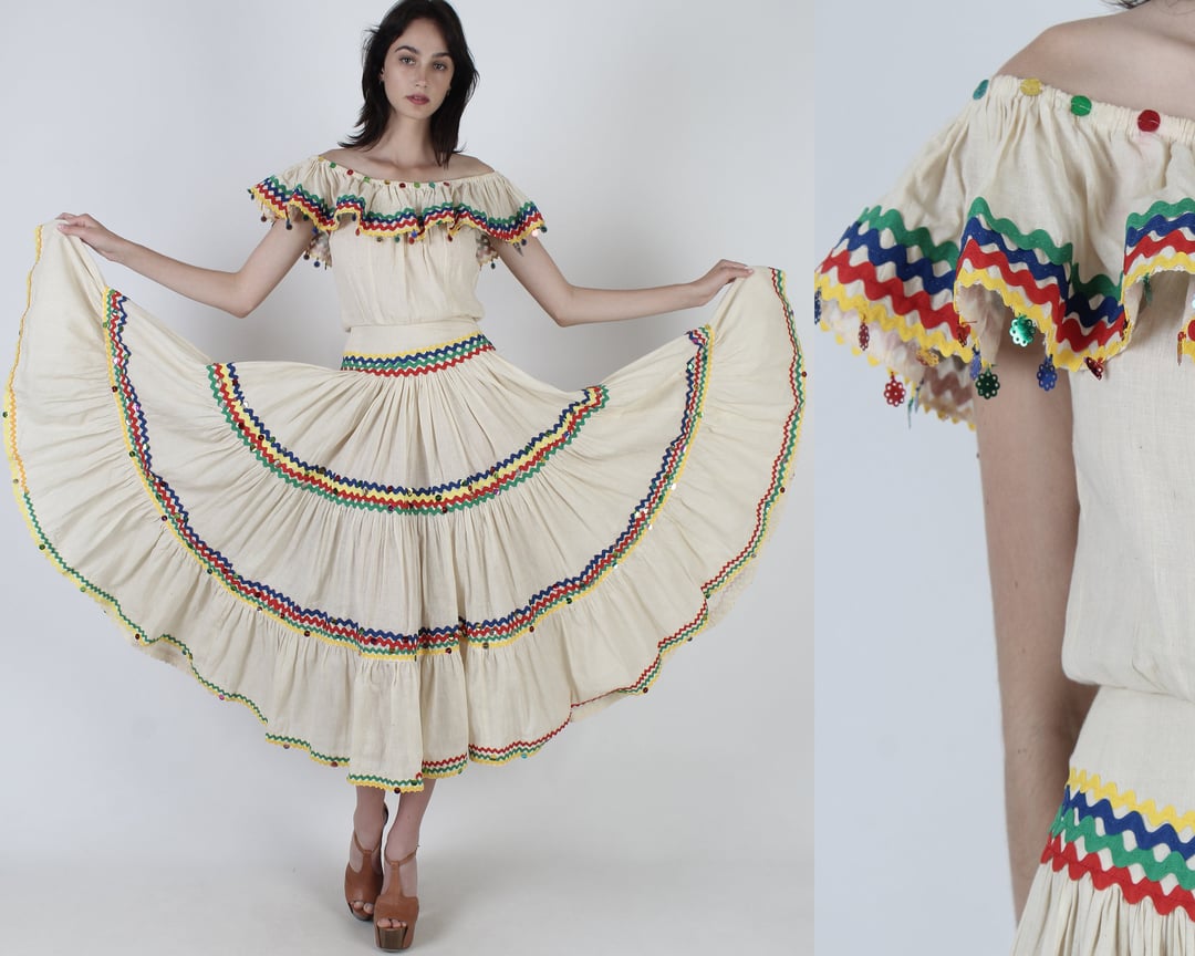 Ballet Folklorico Dress, Mexican Dance Costume, Off The Shoulder Fiesta ...