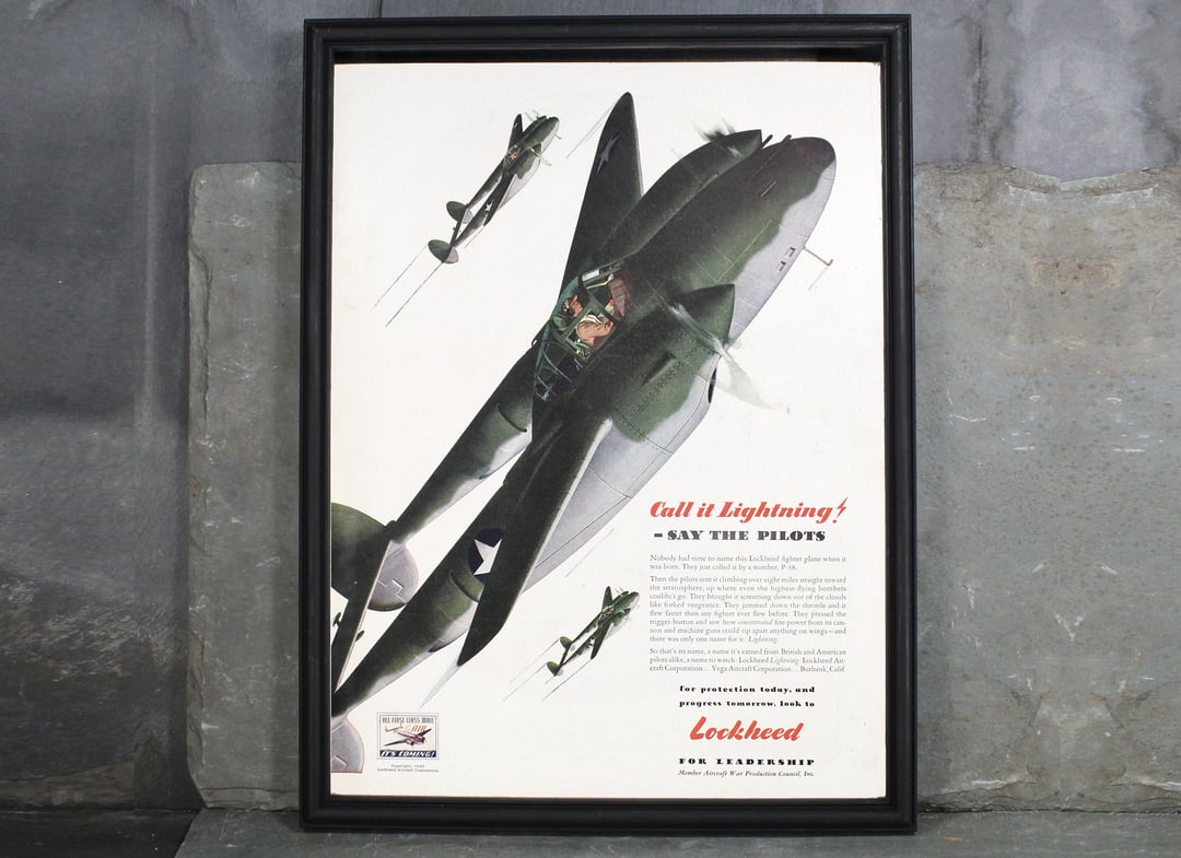 1943 Vintage Lockheed Lightning Airplane Advertisement | World War II ...
