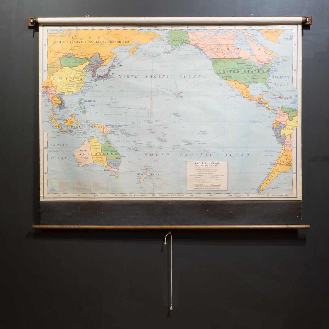 Large Pacific Ocean Pull Down Classroom Map c.1943 | S16 Home | San ...
