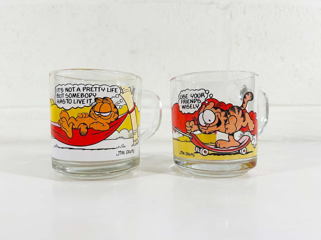 Vintage Garfield Mugs Set of 2 Pair Glass Tea Coffee McDonald's | Check ...
