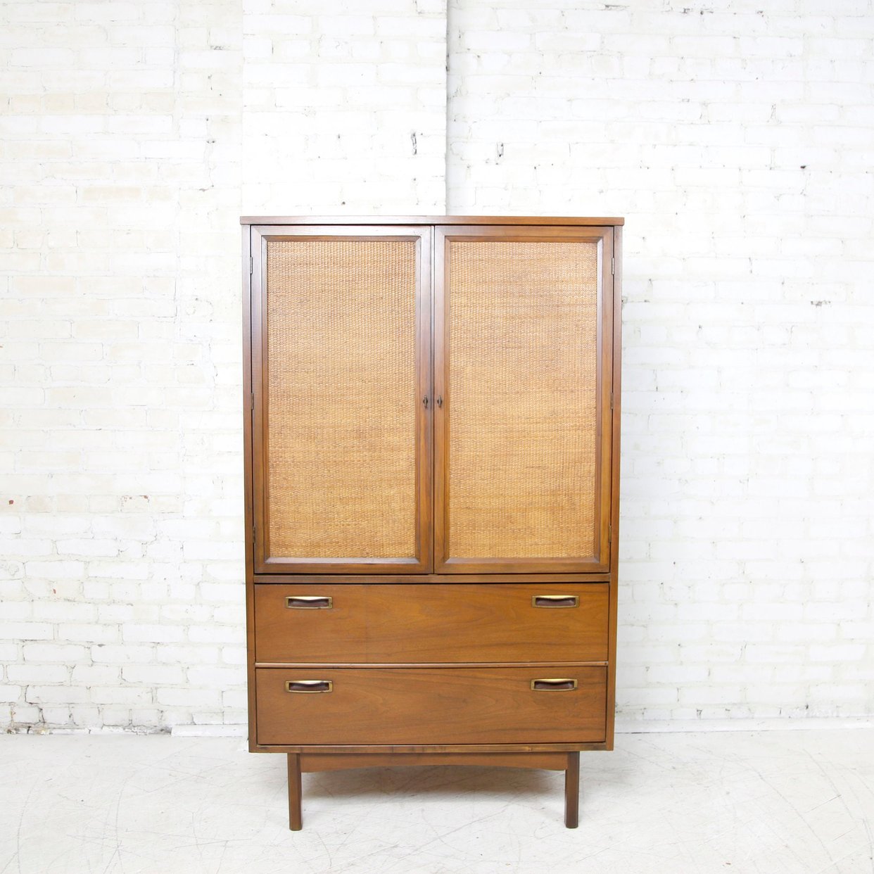 Vintage MCM tallboy dresser / wardrobe with caned doors | Omasa ...