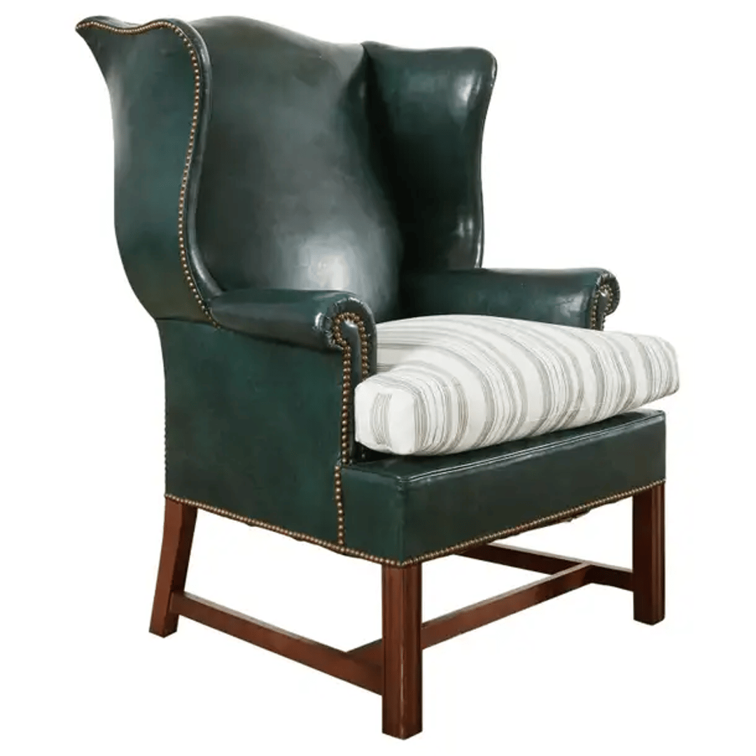 Georgian Style Mahogany Hunter Green Leather Wingback Chair | Erin Lane ...