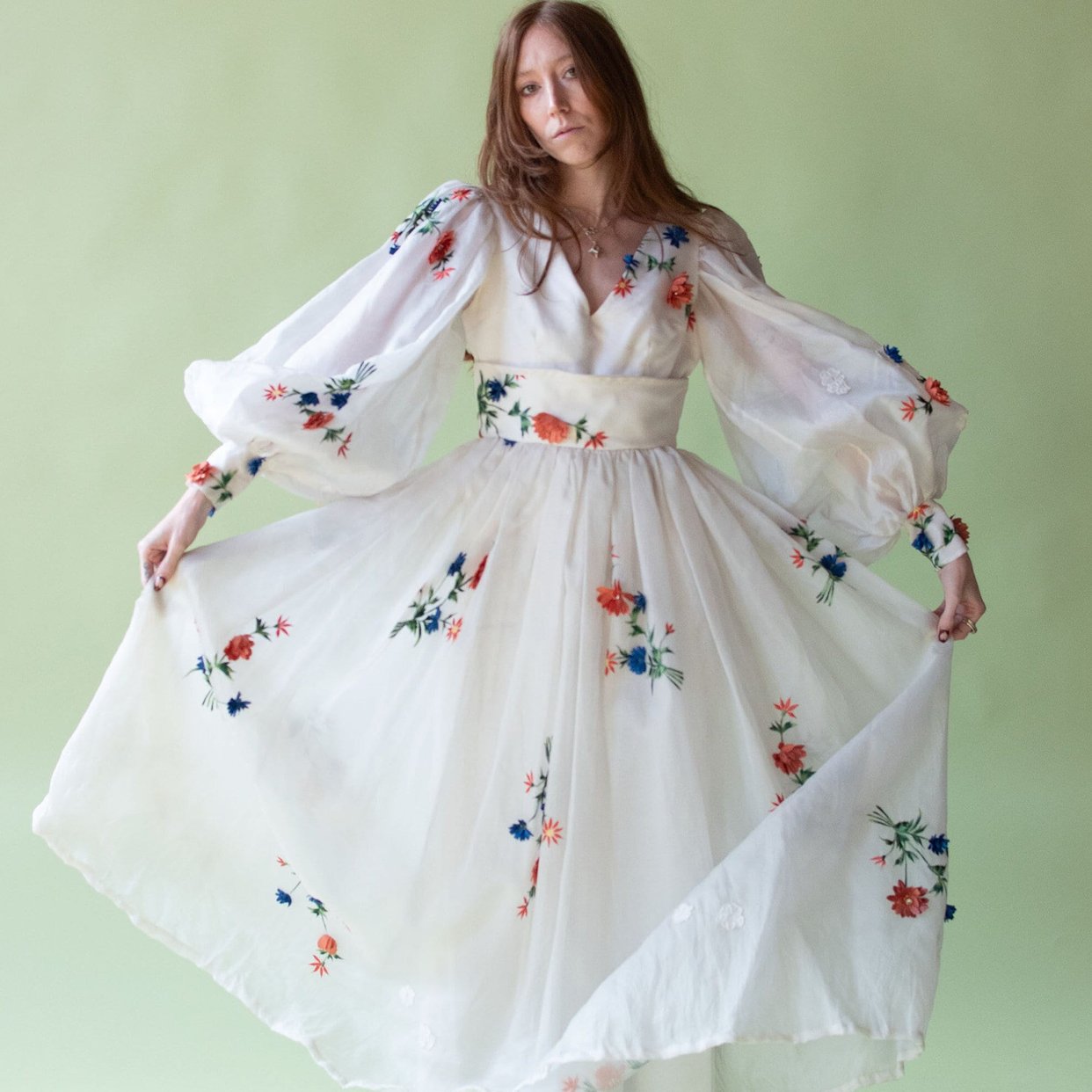 1970s Organza Gown w/ floral applique | Female Hysteria - Boston, MA ...