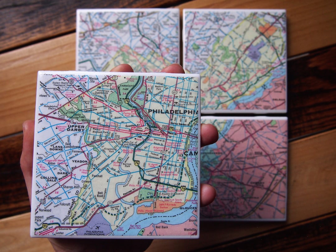1975 Philadelphia Pennsylvania Map Coaster Set of 4. Philadelphia Map ...