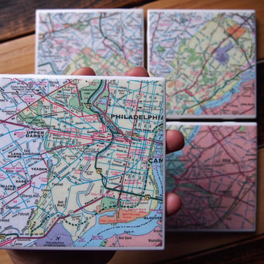 1975 Philadelphia Pennsylvania Map Coaster Set of 4. Philadelphia Map ...