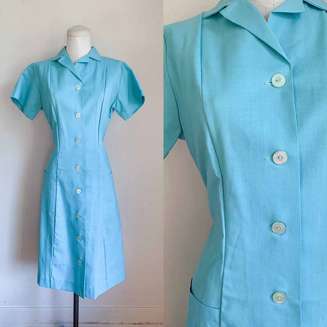 Vintage 1980s Blue Service Uniform Dress / Waitress / Nurse // size M ...