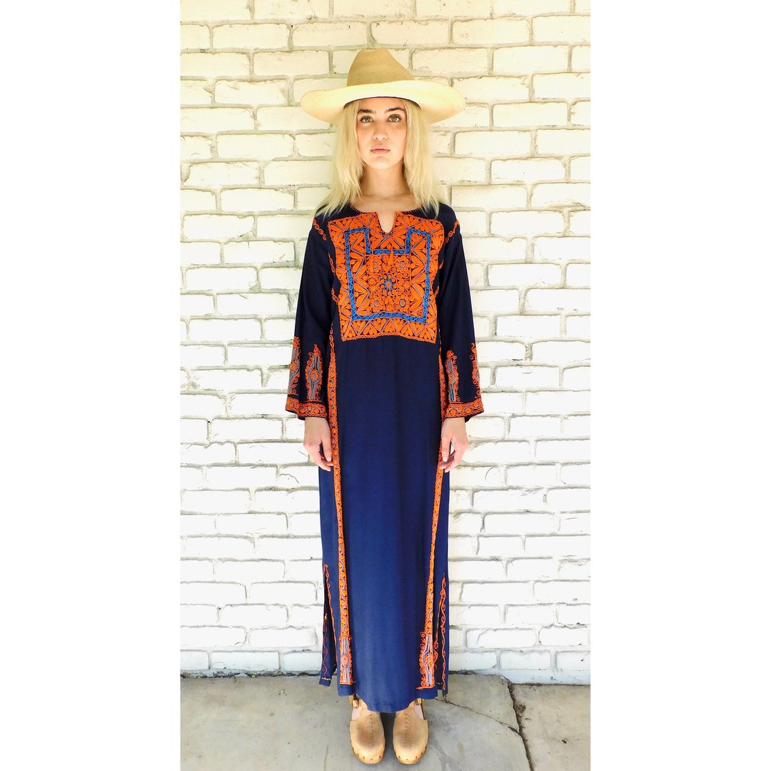 Embroidered Dress // vintage boho embroidered sun maxi hippie hippy 70s ...
