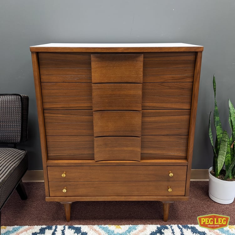 Mid-Century Modern walnut highboy with laminate top by Johnson Carper ...