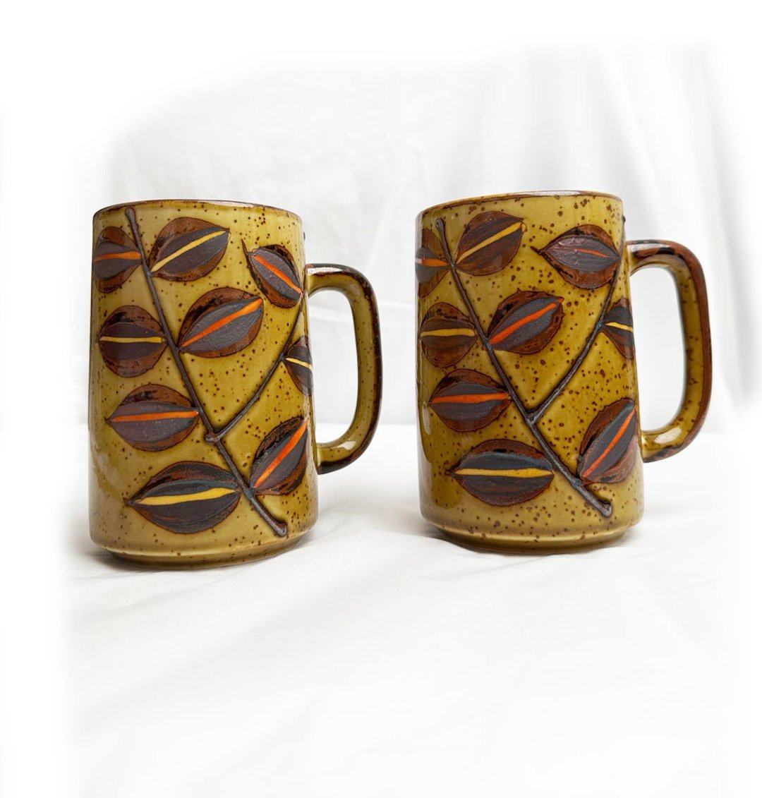 60's Mid Century Mugs Ceramic Cups 1970's, 1960's Green Brown ...