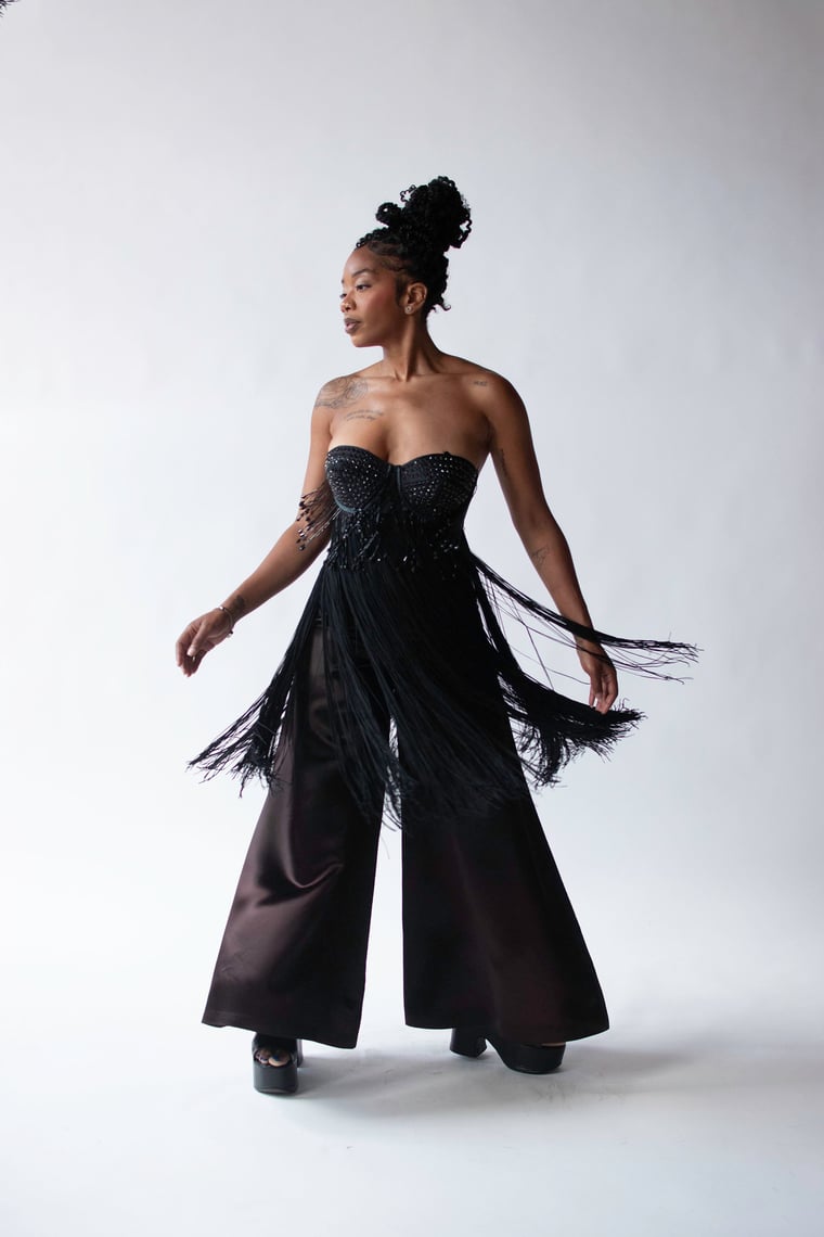 1980s Black Fringe Bustier | Helen Storey | Female Hysteria | Boston, MA