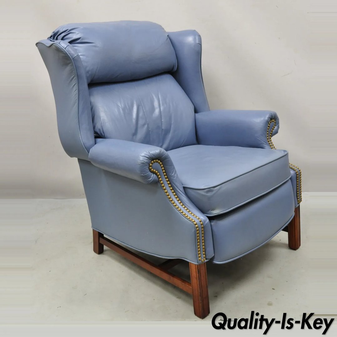 Vintage Lane Action Blue Leather Wingback Recliner Reclining Lounge ...