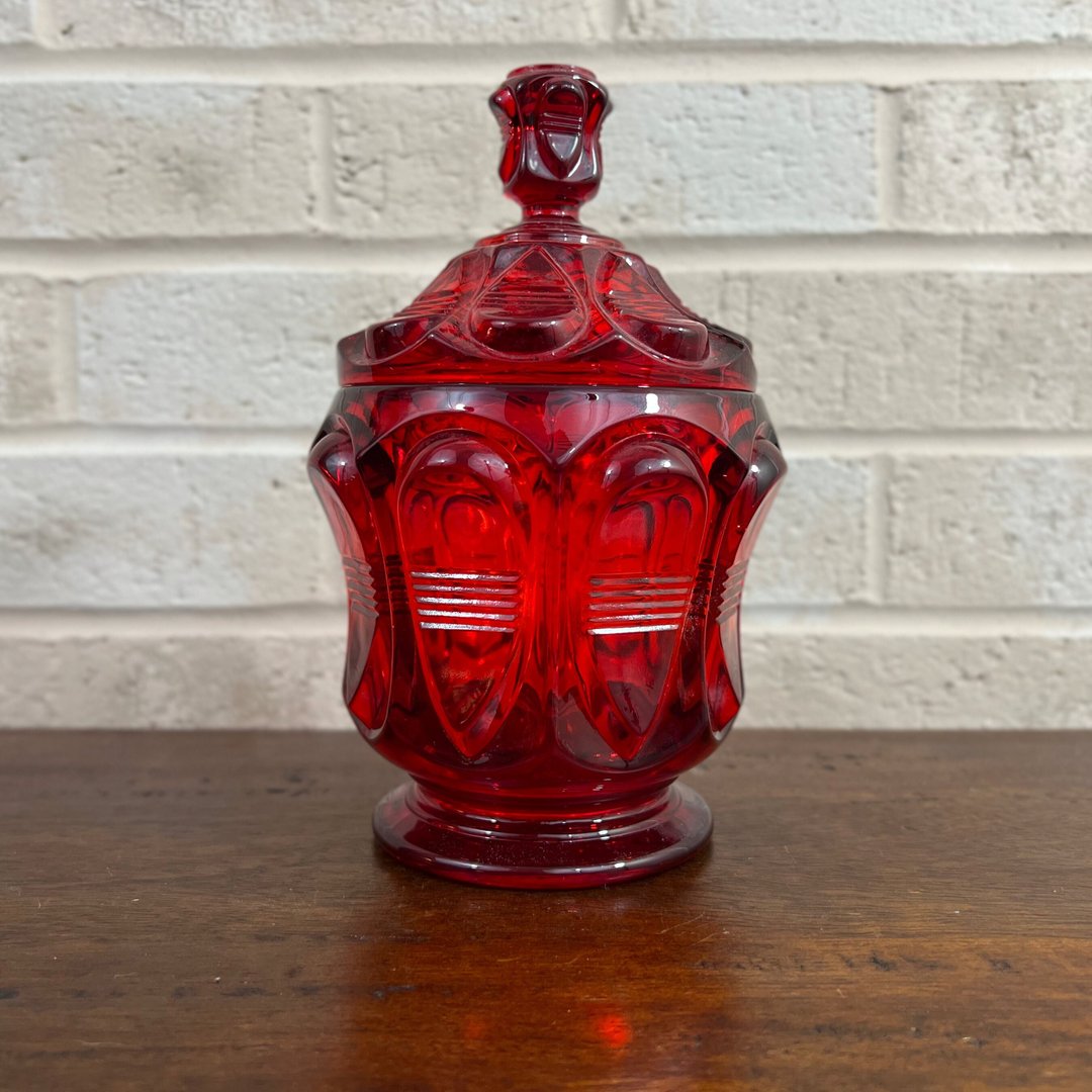 Fancy Fenton Ruby Red Glass Oval Candy Dish with Lid | Good Luck Fox ...