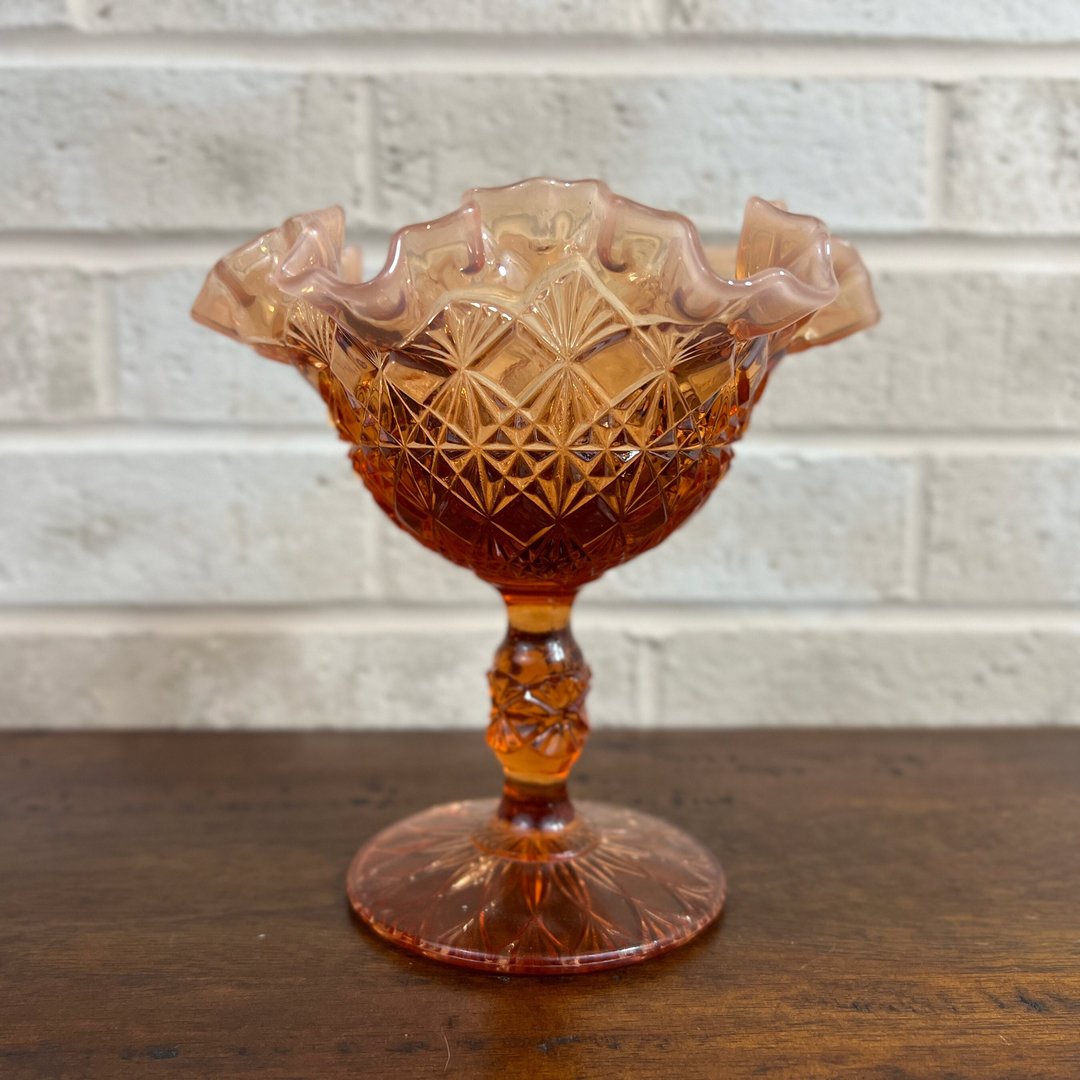 Vintage Fenton Fine Cut and Block Ruffled Open Pedestal Compote | Good ...