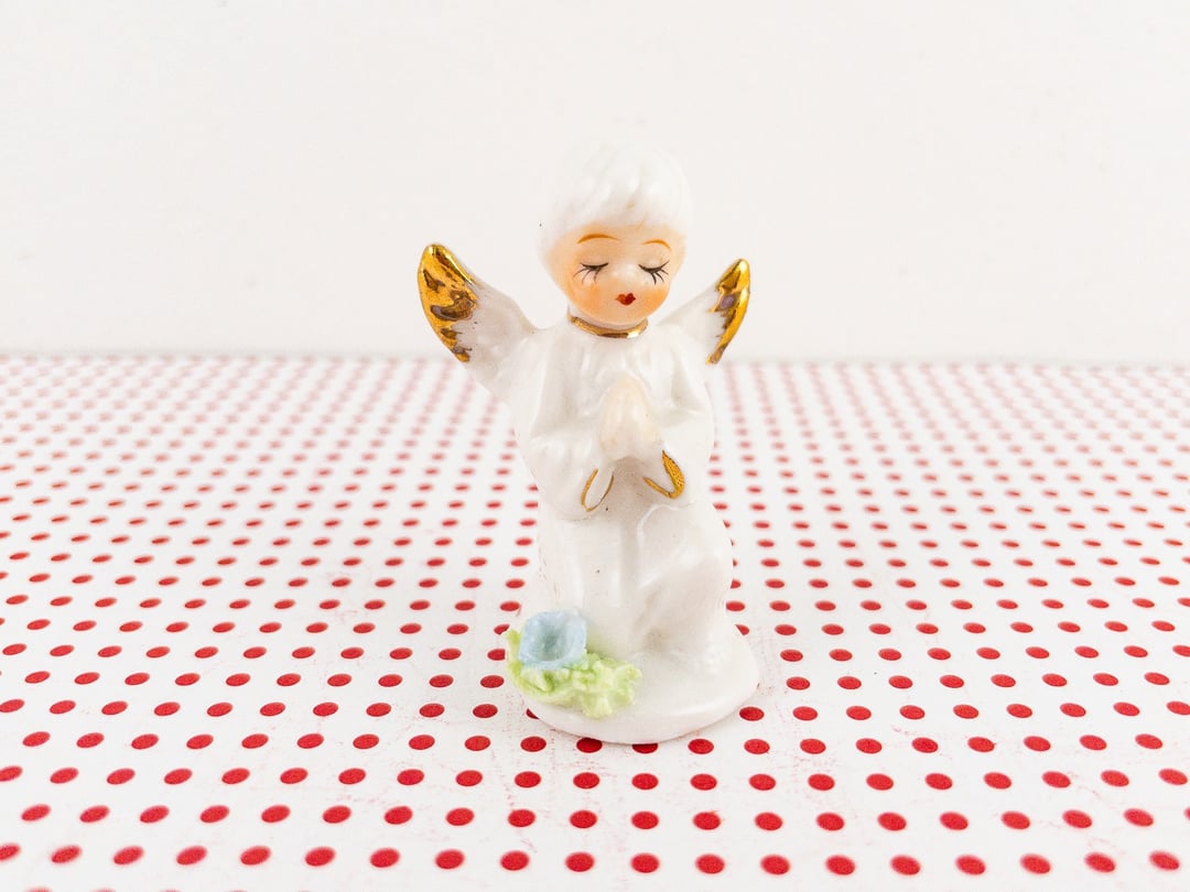 Vintage Miniature Porcelain Angel with Wings, Small White Ceramic Angel ...