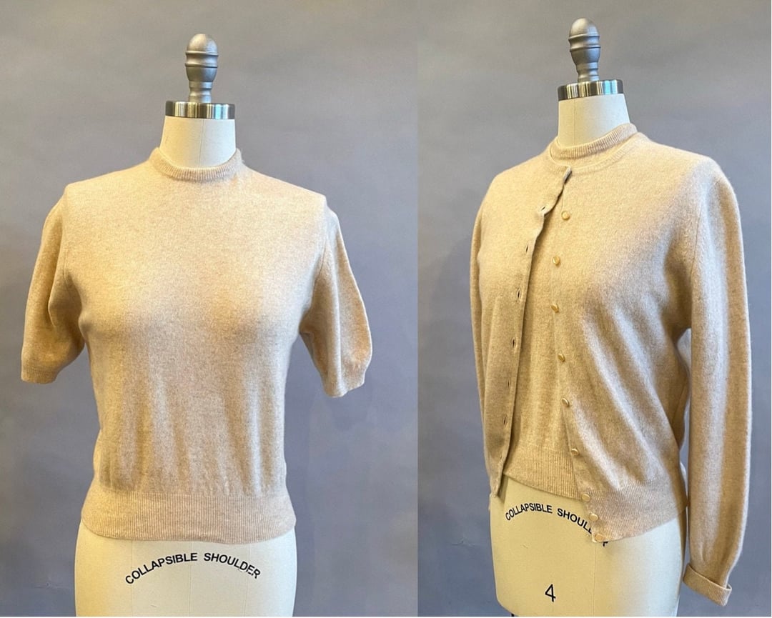 1950's Cashmere Twin Set / 50's Cashmere Sweater Set / 1950s Cream ...