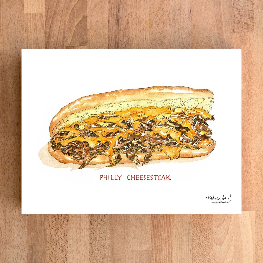 Philly Cheesesteak Sandwich Illustrated Watercolor Art Print | Marcella ...