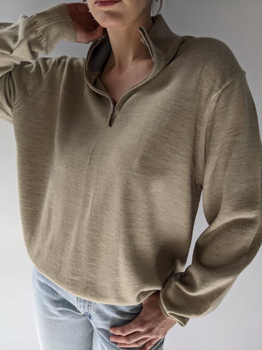90s Taupe Merino Wool Quarter Zip Henley | Na Nin | Richmond, VA
