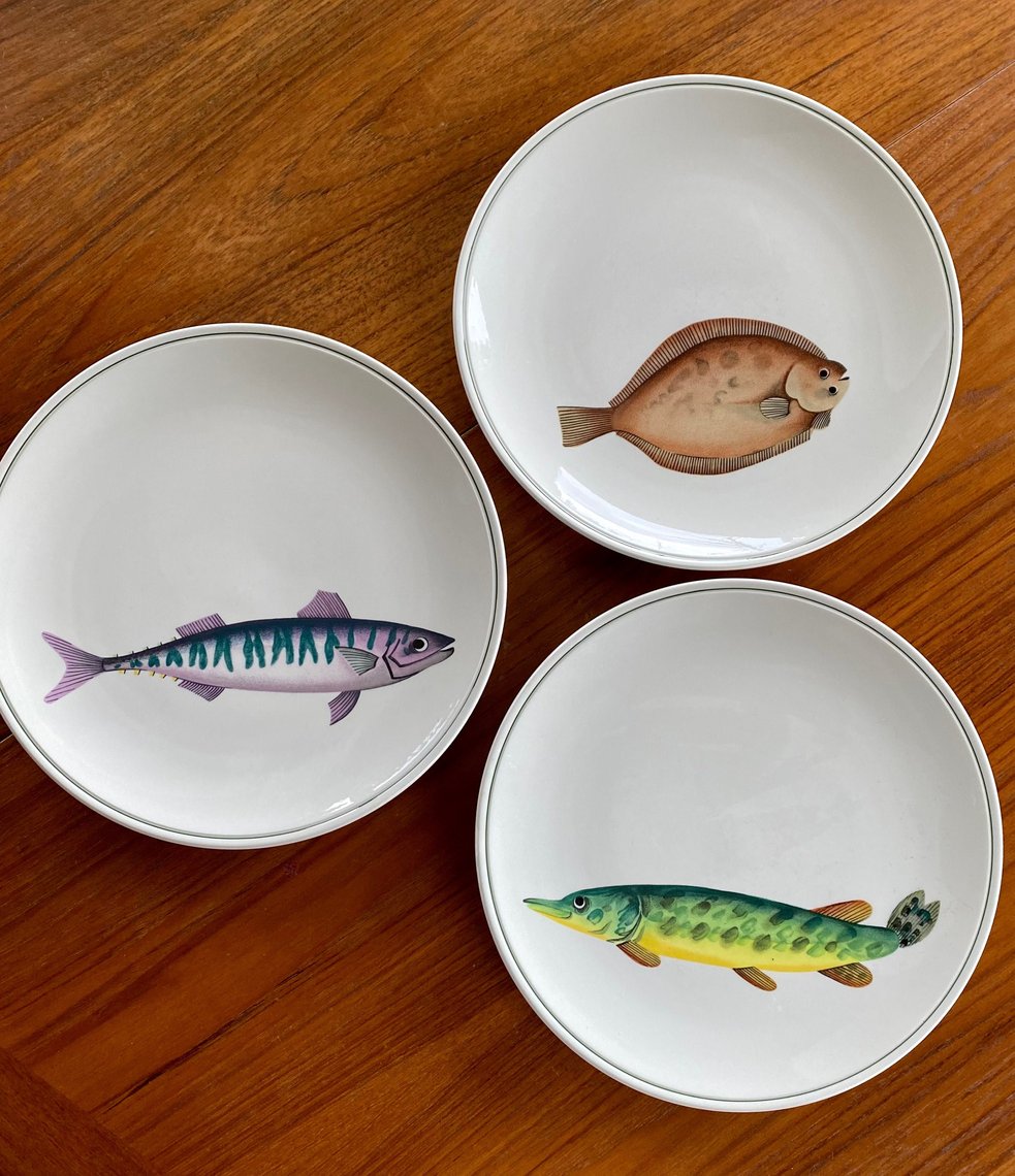 3 Atlantic Villeroy & Boch dinner plates / vintage fish seafood ...