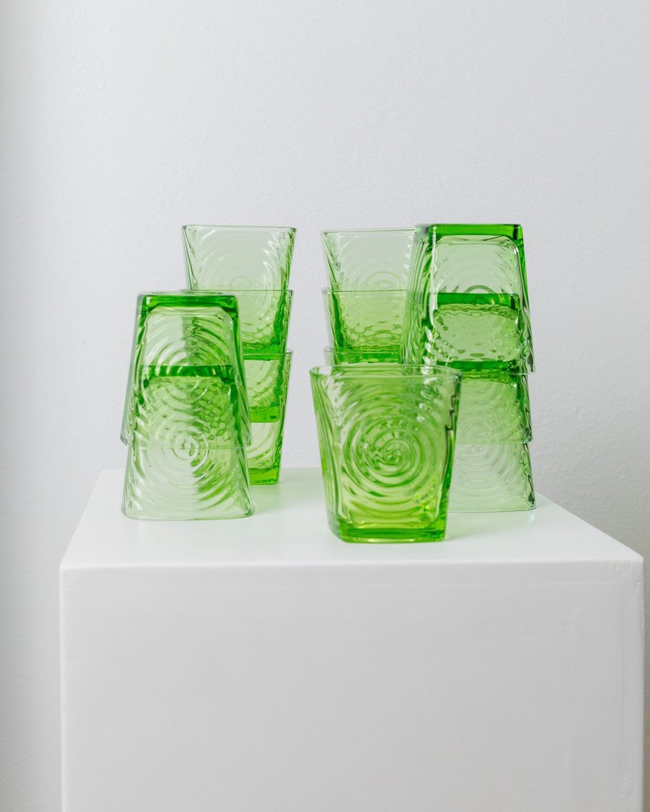 Set of 12 Vintage Swirl Drinking Glasses 1970s in green - | Buzzi Gang ...