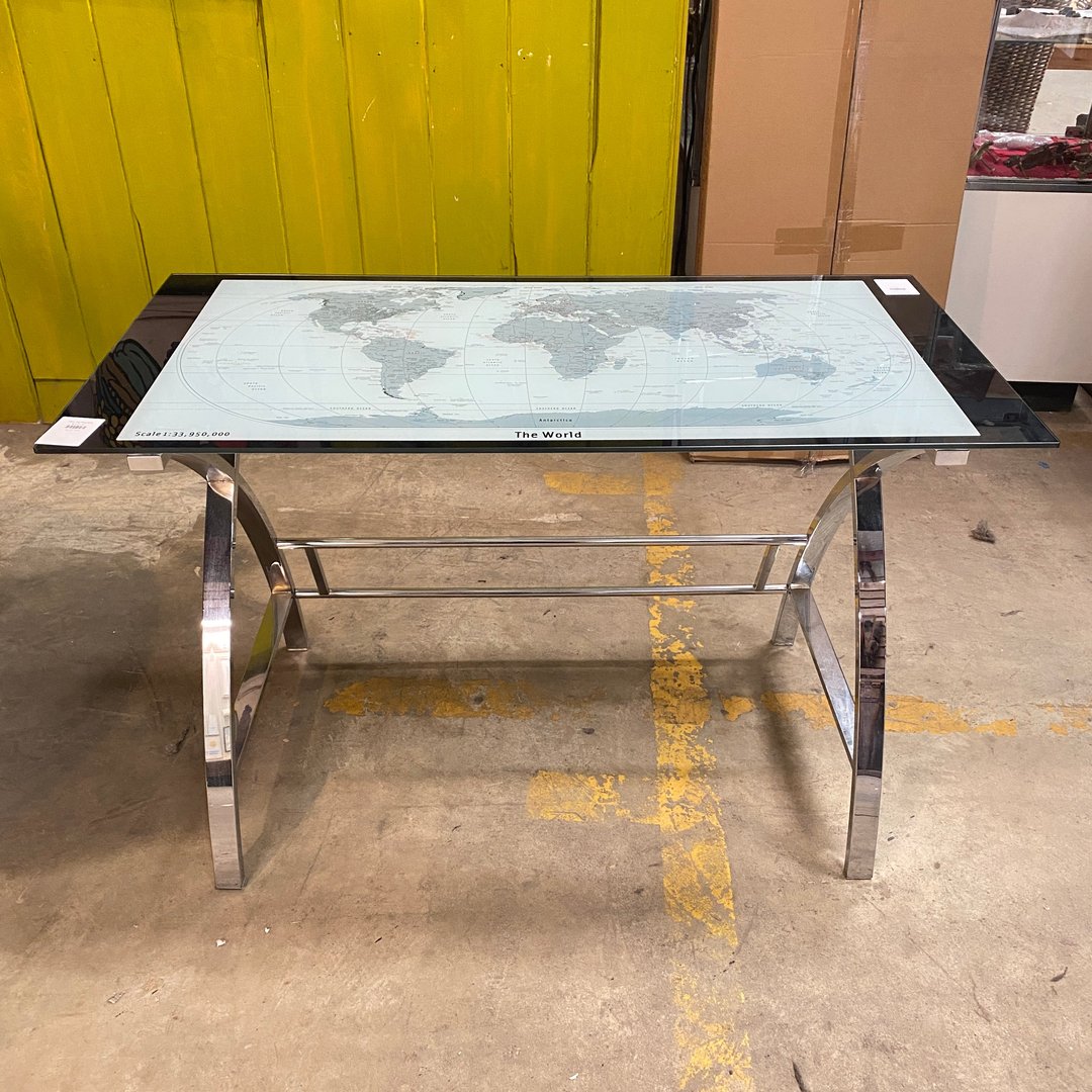 World Map Glass Top Desk | Community Forklift | Edmonston, MD