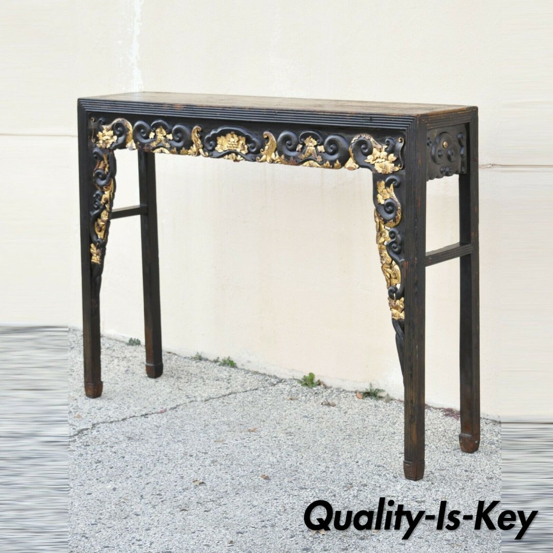 Antique Chinese Hardwood Tall Altar Table Console Table Carved Gold ...