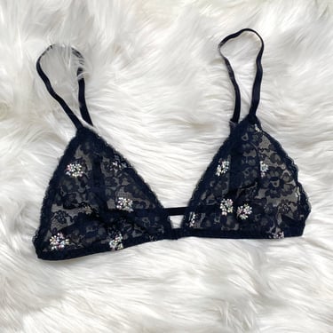 Vintage 1980s Bra / 80s Christian Dior Floral Lace Bralette / Black ...