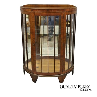Antique Art Deco Small Half Round Demilune Walnut Curio Display Quality is Key Philadelphia