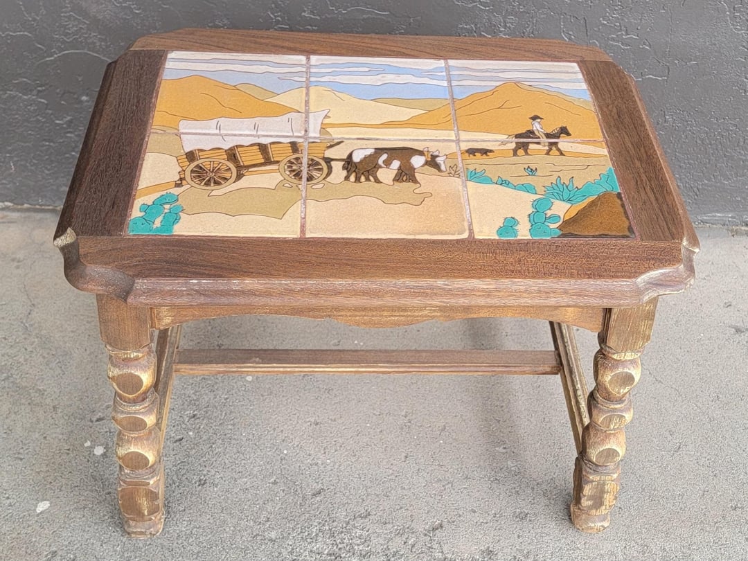 Western Cowboy Tile Top Side Table Circa. 1930's by Taylor | Janakos ...