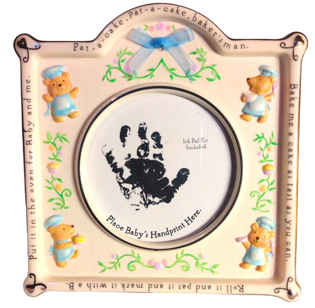 VINTAGE Baby Frames, Hallmark Porcelain Pat-a-cake Blue Bear Decor ...