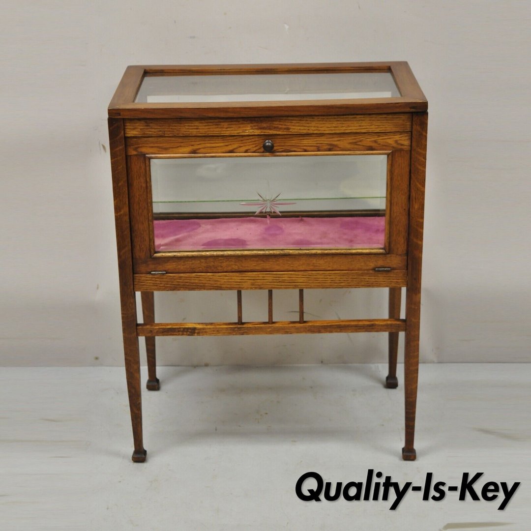 Antique English Victorian Oak Wood and Glass Small Display Case ...