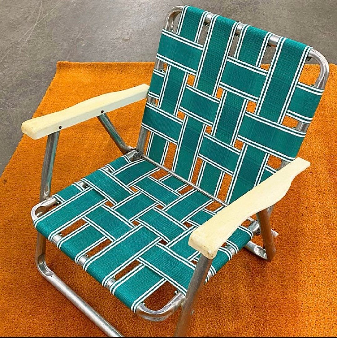 Vintage Beach Chair Retro 1980s Silver Aluminum Frame Teal and Retrospect Vintage Philadelphia PA