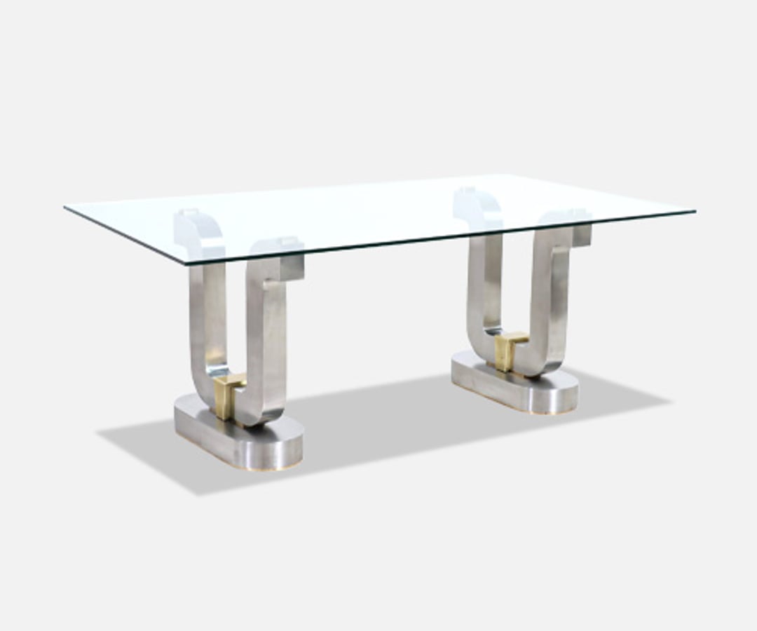 Mid-Century Modern Sculpted Metal Dining Table with Glass Top | Danish ...