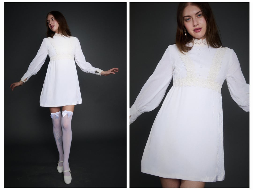 Vintage 1970s 70s Ice White Crushed Velvet Mini Dress w/ | Transplant ...