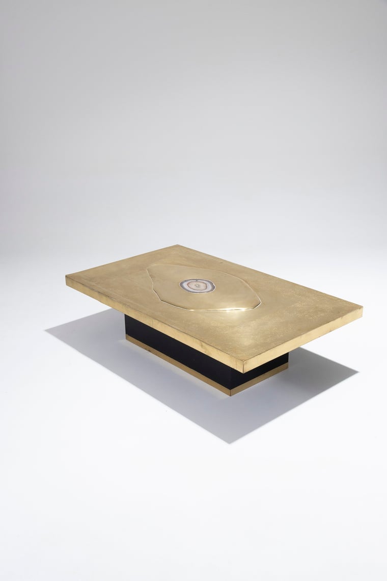 TABLE BASSE EN LAITON ET AGATHE, 1970s | Paradis Galerie | Paris, France