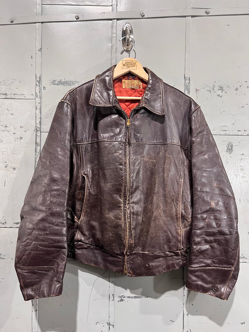1950s Brown Leather Motorcycle Jacket steer hide 1950s Brown Leather | Great Northern Vintage ...