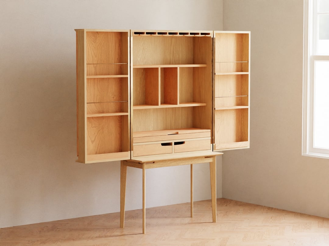 Bar cabinet mid century in solid oak wood - Customizable | DKL Custom ...