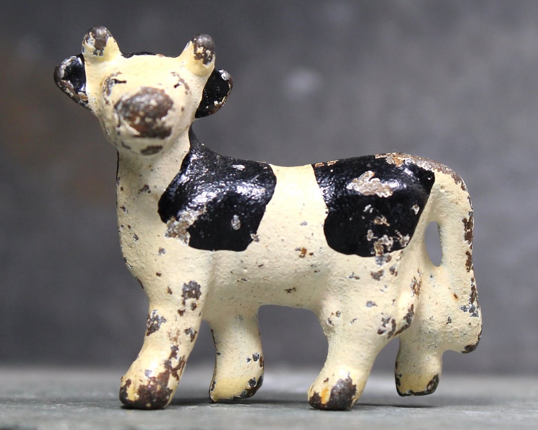 Antique Cast Iron Miniature Cow Figurine - Farm Animal Toy | Bixley ...