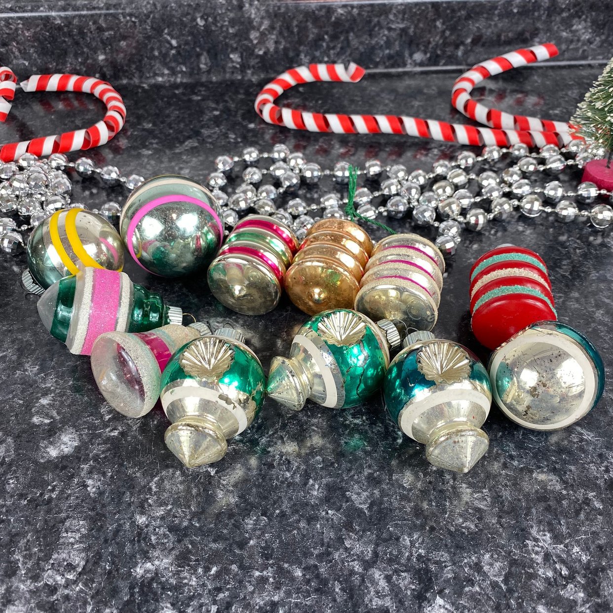 Vintage Shiny Brite Shapes Ornaments, Mixed Dozen Barrel | Grandma ...
