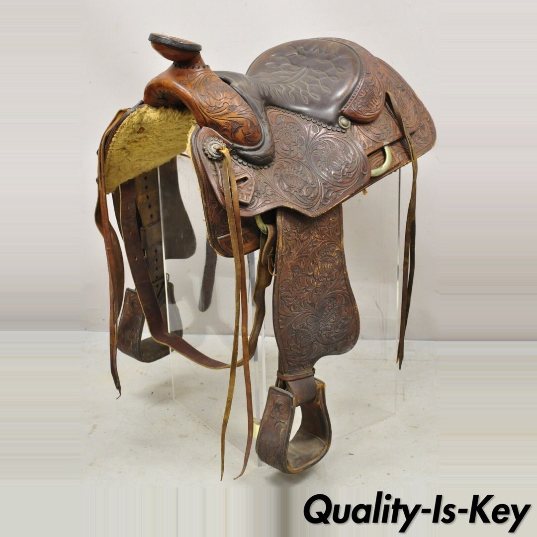 Vintage ML Leddy's Brown Tooled Leather Western Show Horse Saddle ...