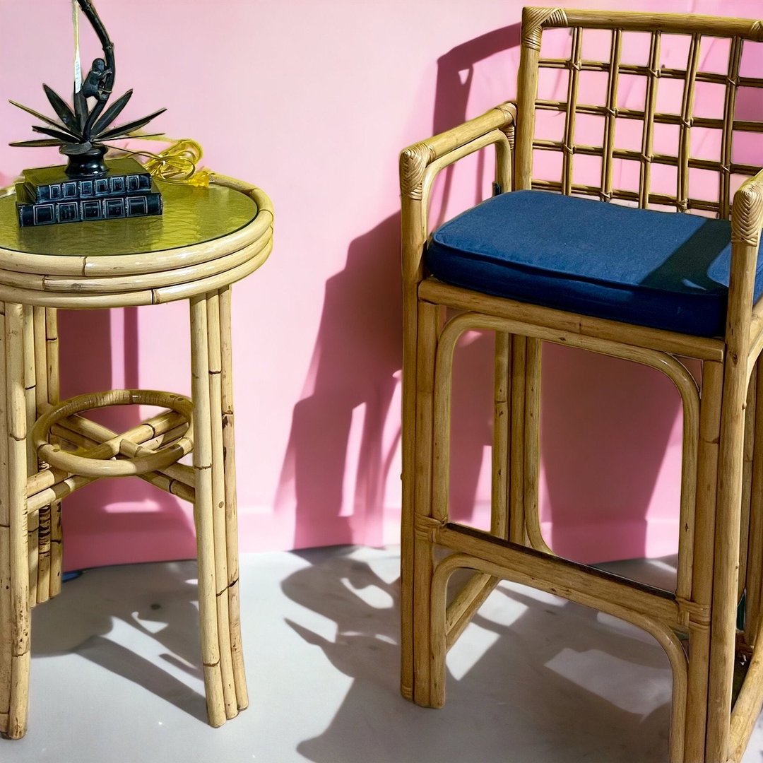 Vintage 1960s Rattan Bar Stool | Rocket City Retro | Cocoa, FL