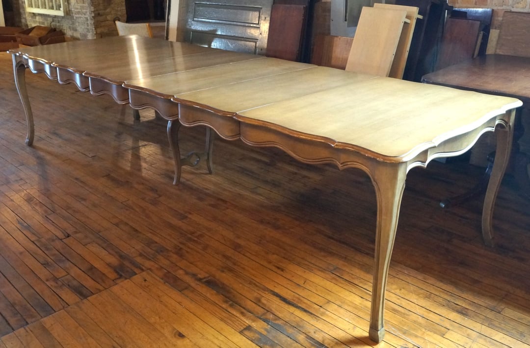 Large Grey Tone Grooved Dining Table w 4 Leaves | Salvage One | Chicago, IL