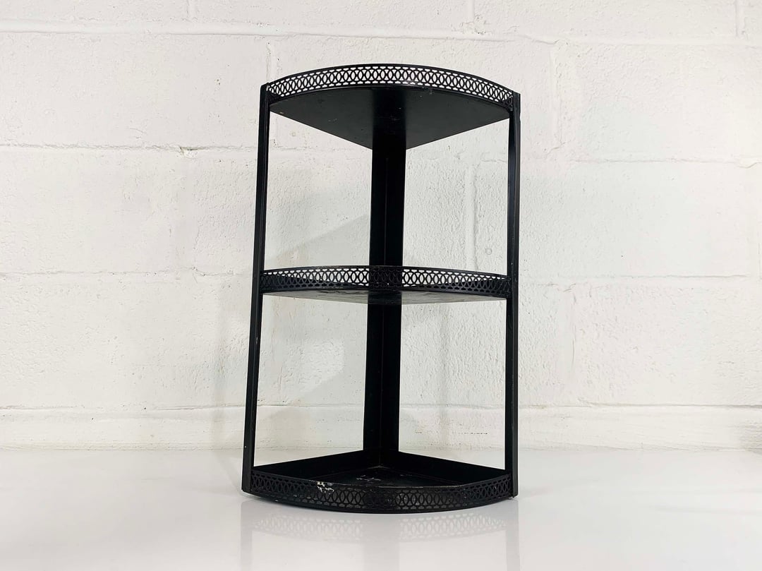 Vintage Black Metal Corner Shelf MCM Design Bathroom Storage Curio ...