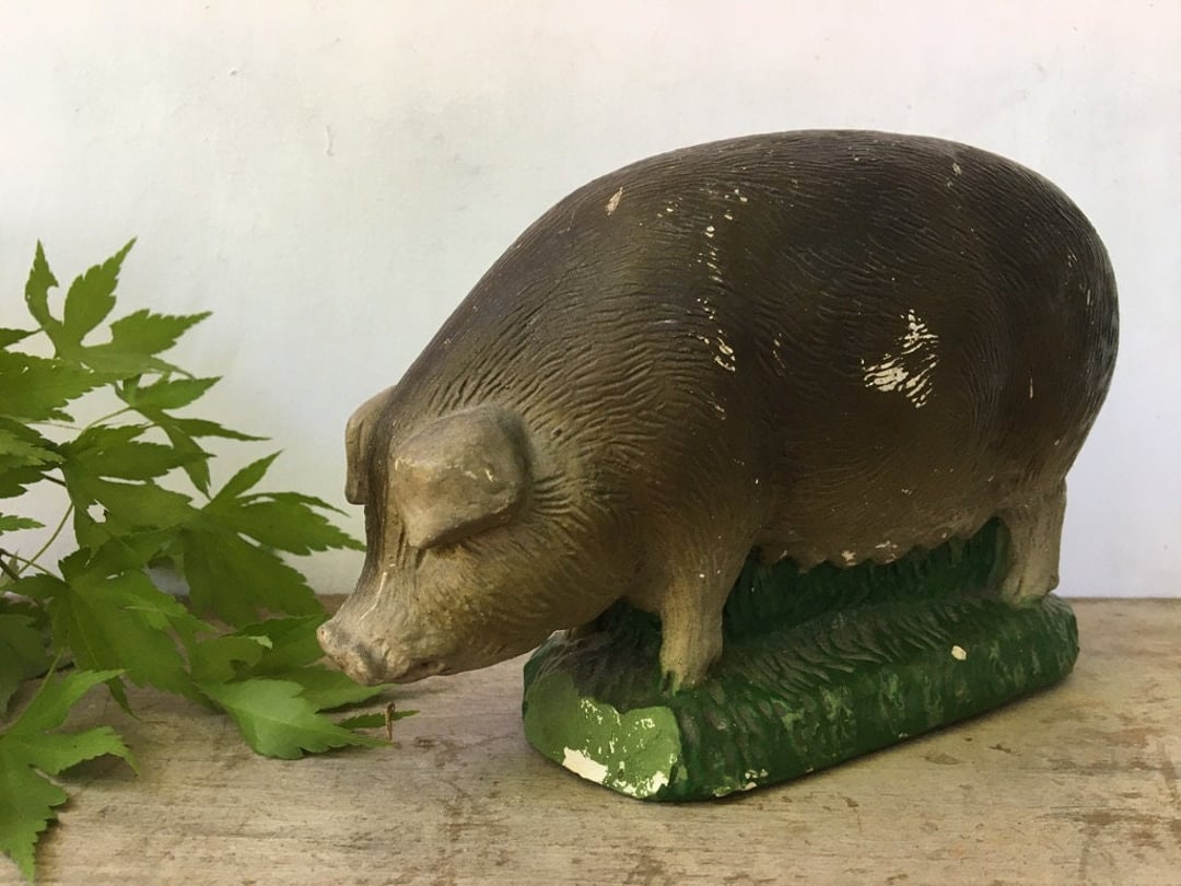 Antique Plaster Hog/Pig, Detailed And Textured, Pig In Grass ...