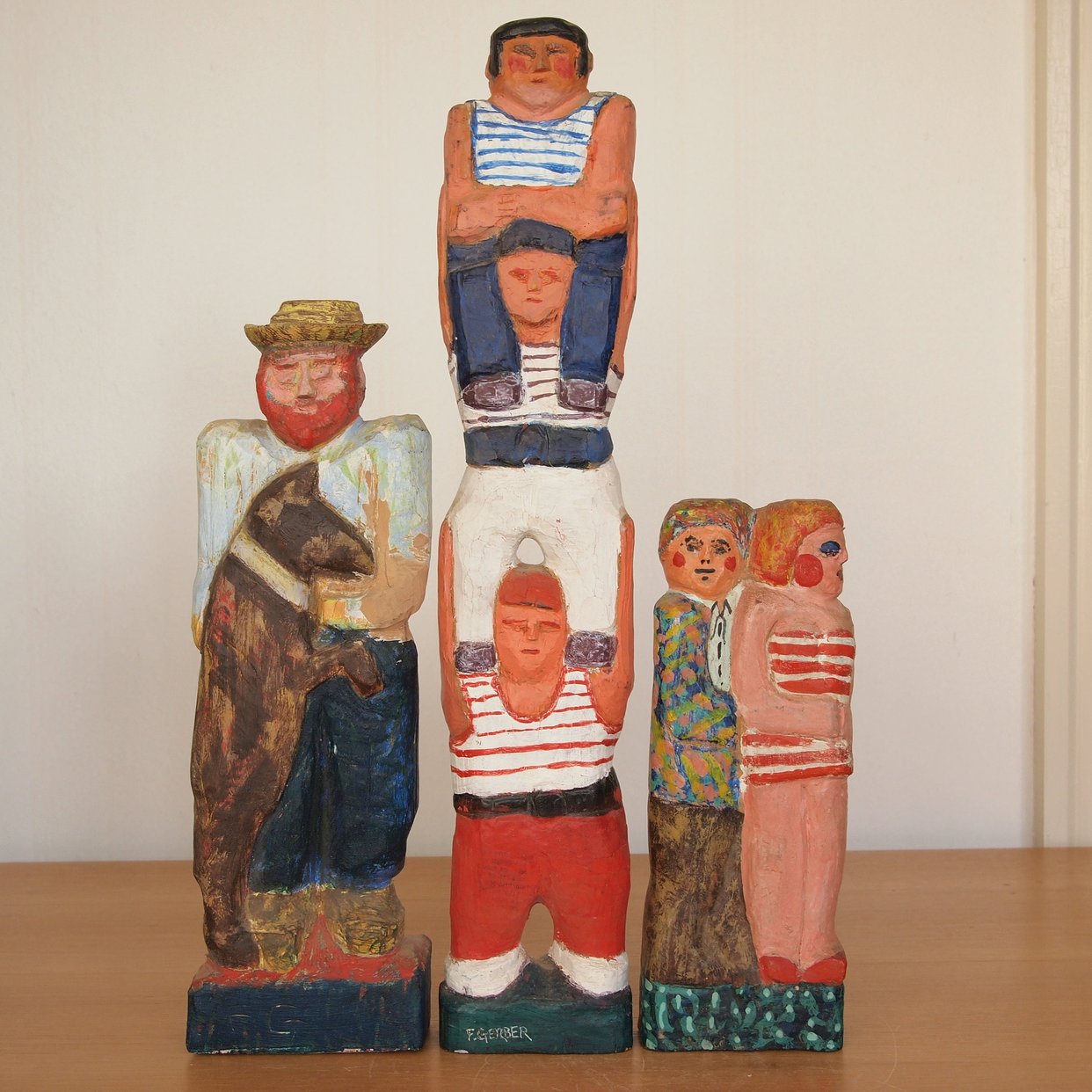 Group 3 FRED GERBER Hand-Carved Wood SCULPTURE 17" Polychrome Figures ...
