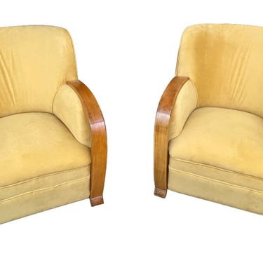 Unusual Original Club Chairs Wood Arm Rests Round | Art Deco Collection ...