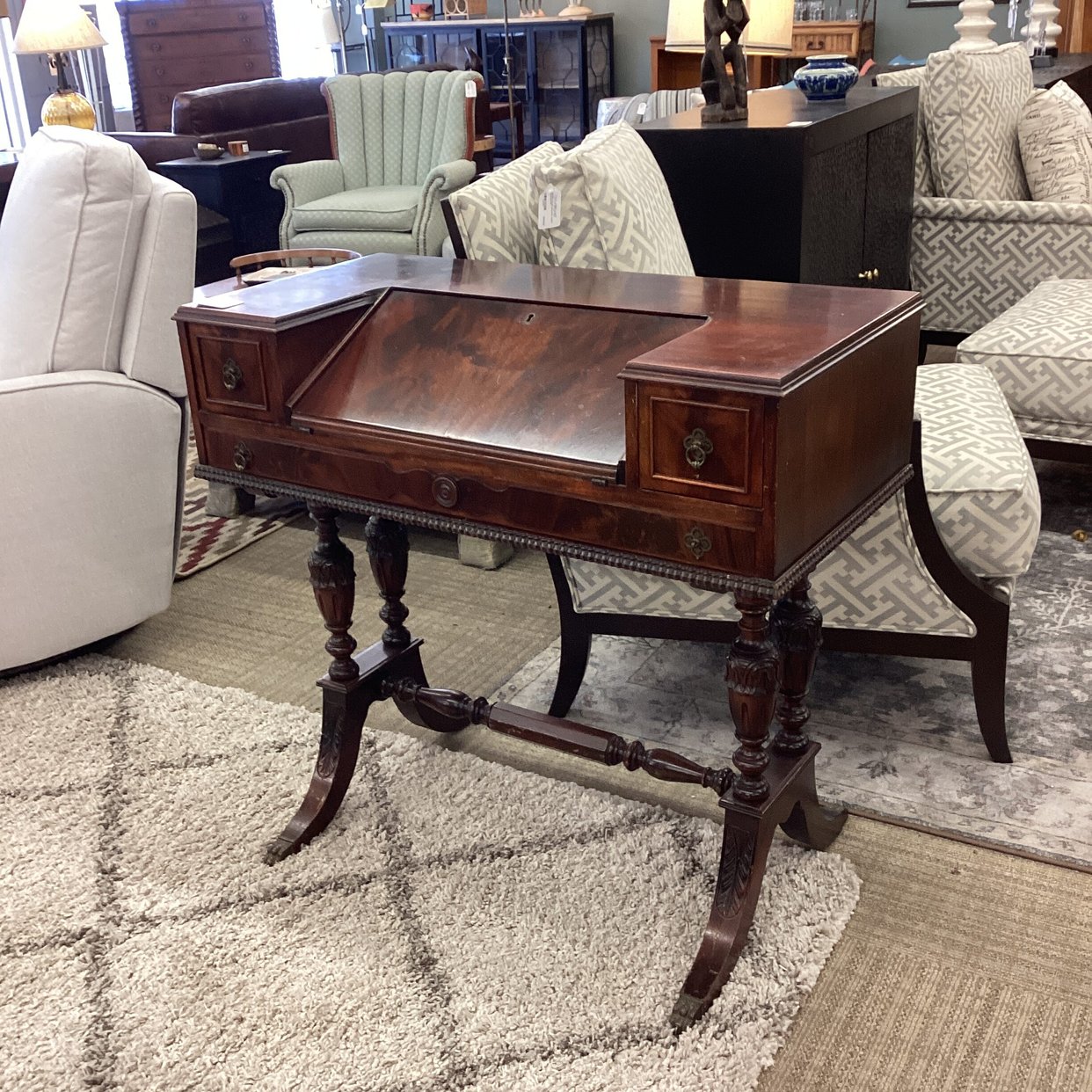 Antique Mahogany Drop Front Desk w/Key | The Furniture Guy Consignment ...